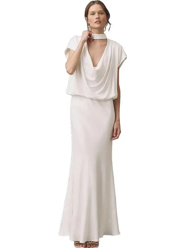 Bhldn Plunge Cowl Neck Maxi Dress - White