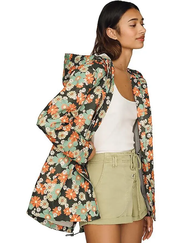 NVLT Cotton Floral Hooded Rain Coat Jacket - Green Floral