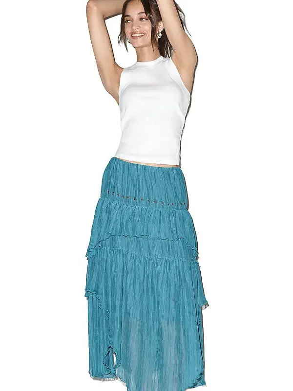 Anthropologie Asymmetric Tiered Maxi Skirt - Storm Blue