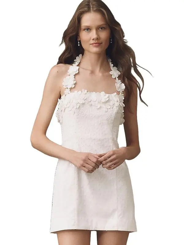 Bhldn Floral Applique Halterneck Mini Dress - White