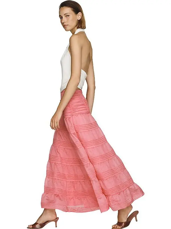 Anthropologie Tiered Pleated Maxi Skirt - Medium Pink