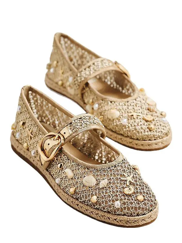 Dolce Vita Raffia Shell Mary Jane Flats - Gold