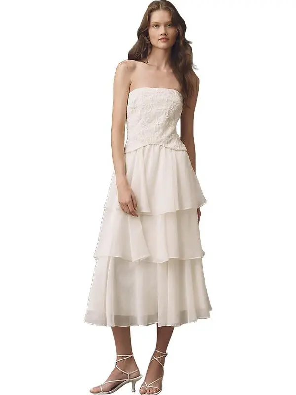 Bhldn Strapless Lace & Tiered Maxi Dress - Ivory