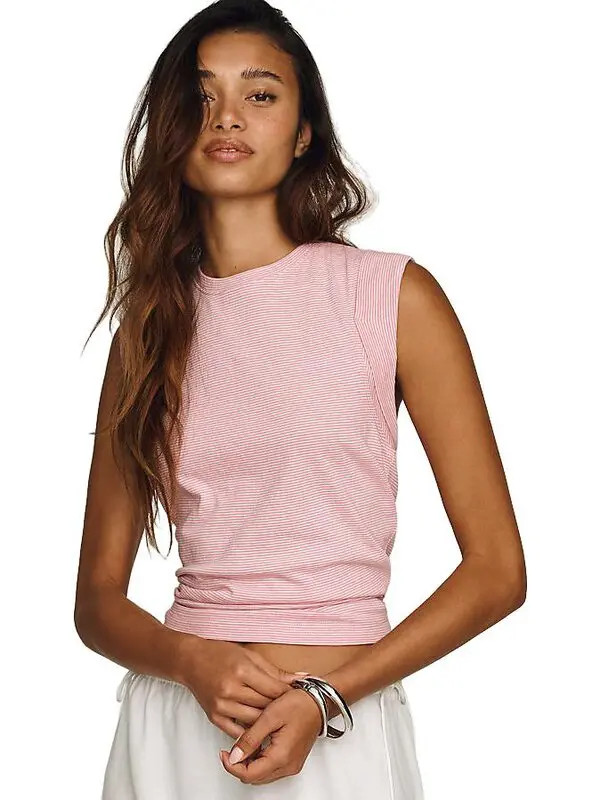 Anthropologie Cotton Linen Wedge T-shirt - Pink Stripe