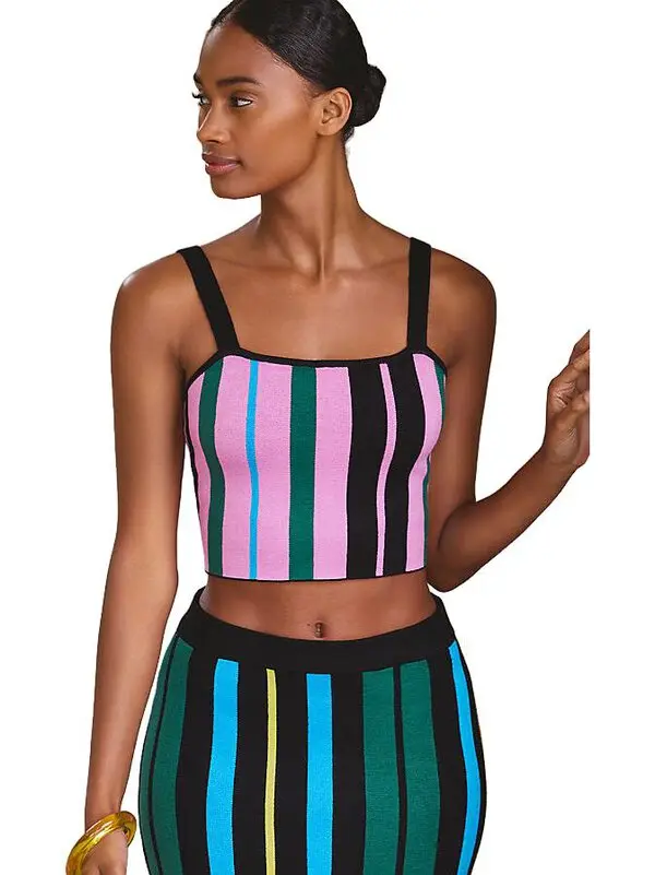 CELANDINE Striped Crop Sweater Tank - Multi Stripe