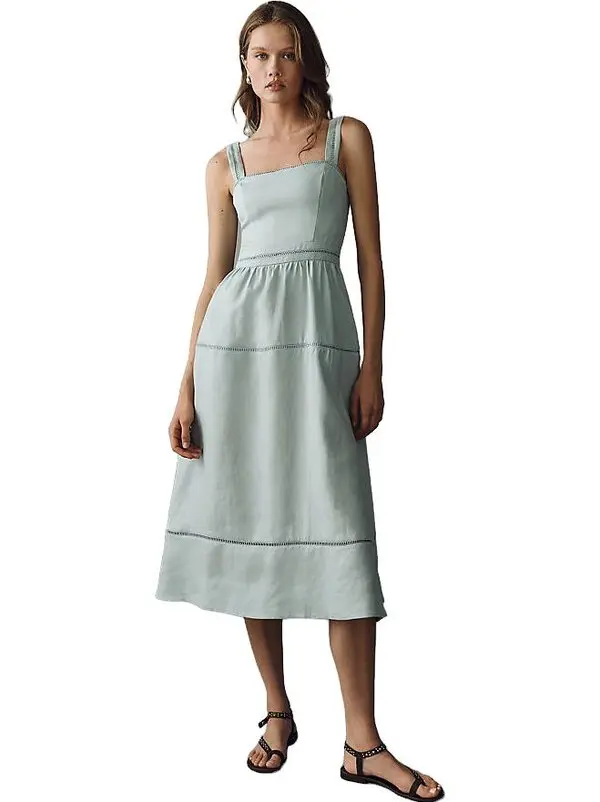 REFORMATION Everett Linen Midi Dress - Aquamarine