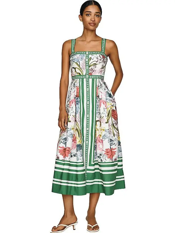 Maeve Printed Cotton Midi Dress - Green