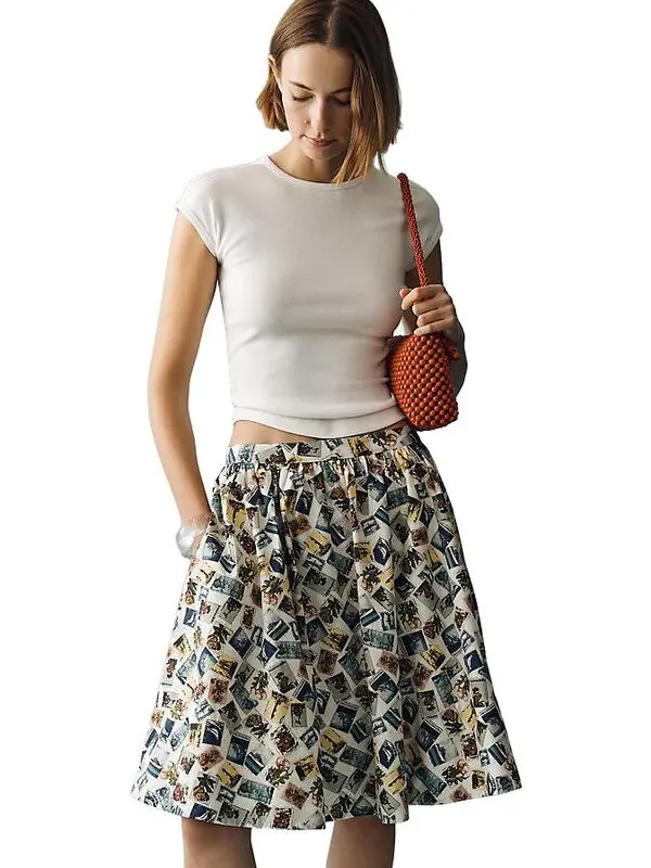 Maeve Jacie Printed Poplin Midi Skirt - Blue Pattern