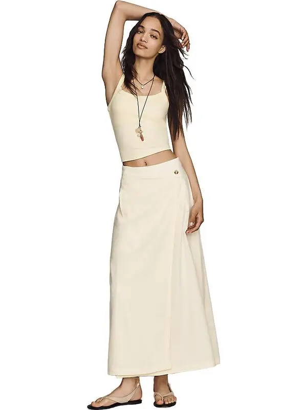 Anthropologie Cotton Linen Wrap Maxi Skirt - Lemon Icing