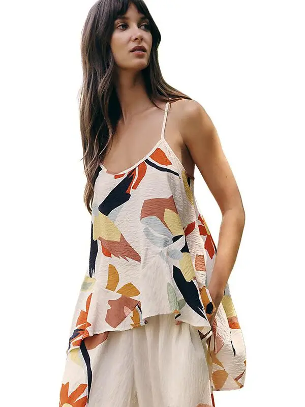 CELANDINE High-low Tunic Top - Ivory Pattern