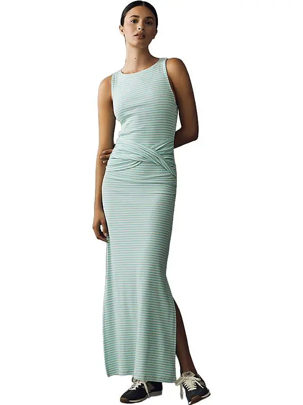 DAILY PRACTICE BY ANTHROPOLOGIE Ribbed Striped Maxi Dress - Blue Glass/aqua Sky