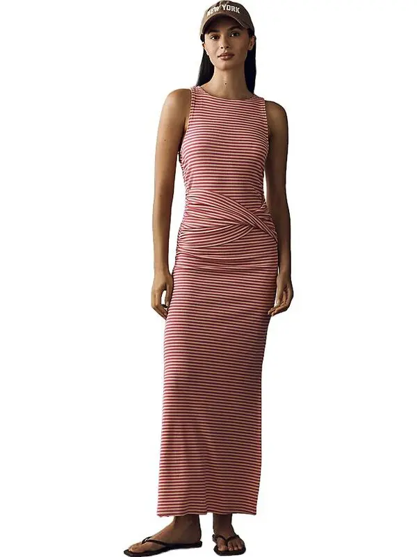 DAILY PRACTICE BY ANTHROPOLOGIE Ribbed Striped Maxi Dress - Peach Melba & Raspberry