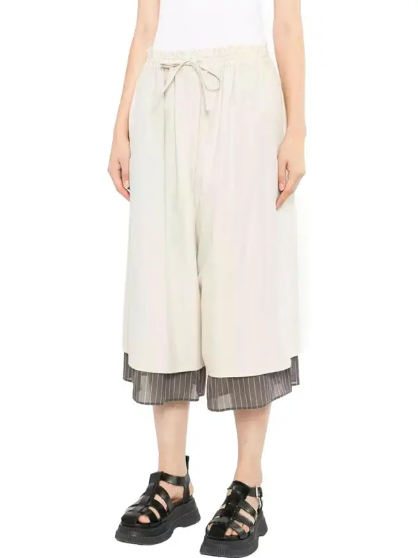 Y’s Layered Pinstripe Shorts - Neutrals