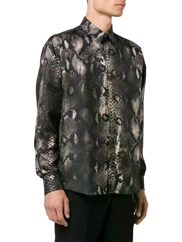 Roberto Cavalli Snakeskin-print Silk Shirt - Black
