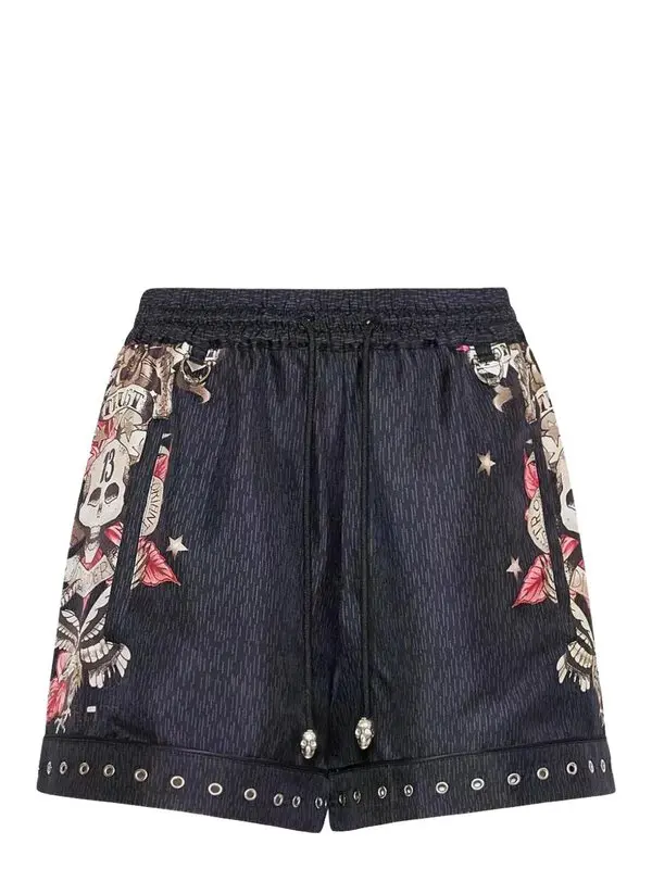 John Richmond Floral Print Shorts With Eyelet Detailing - Black