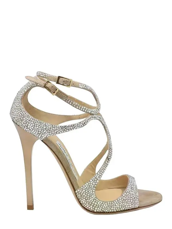 JIMMY CHOO Lance Crystal Embellished Stiletto Sandals - Neutrals