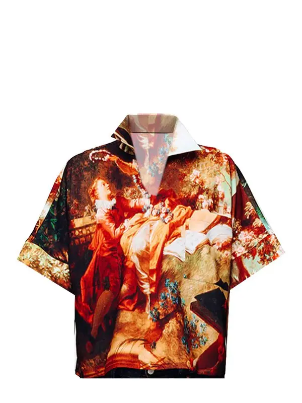 MAXJENNY Cropped Shirt In Garden Royal Print - Brown/red