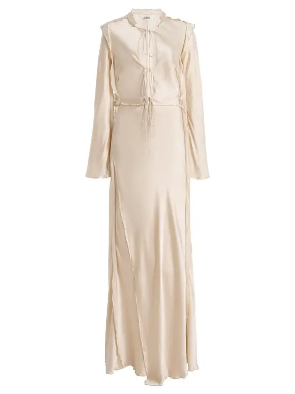 SLEEPING WITH JACQUES Kerry" Silk Satin Midi Dress With Ruffled Edges - Neutral