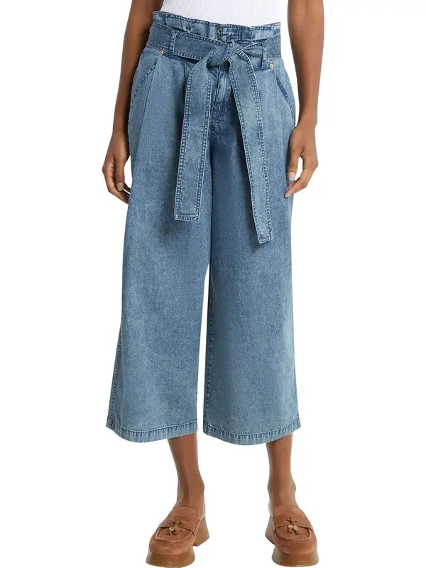 Michael Kors Cropped Paperbag Waist Denim Pants - Blue