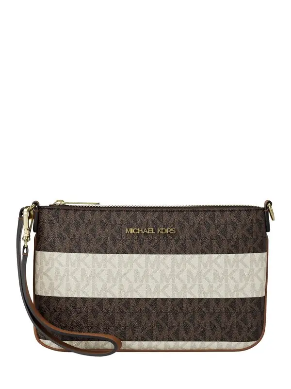 Michael Kors Jet Set Travel Small Striped Signature Logo Convertible Wristlet - Natural