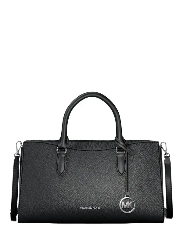 Michael Kors Arden Medium Pebbled Leather Satchel With Signature Logo - Black