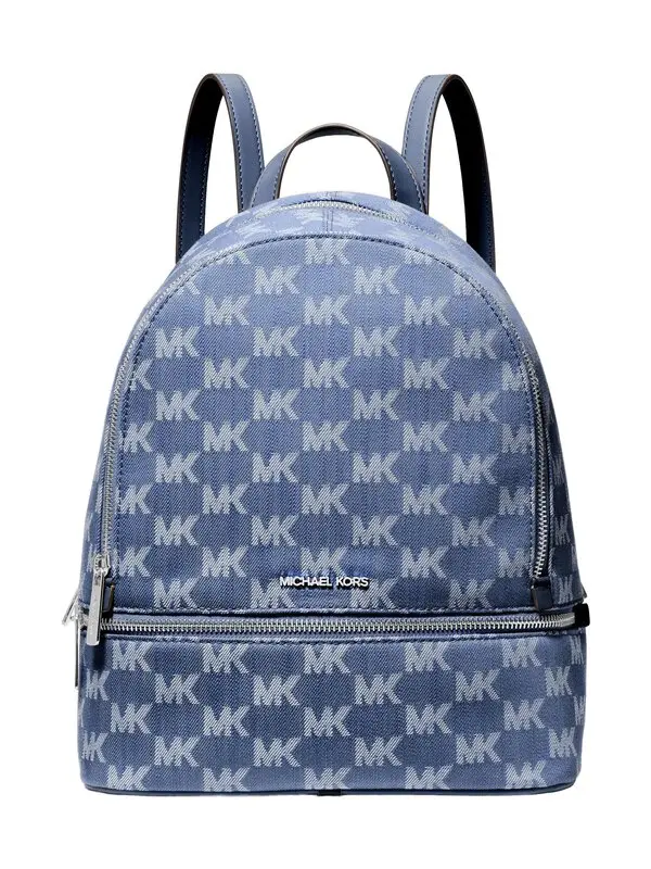 Michael Kors Rhea Medium Logo Jacquard Denim Backpack - Blue