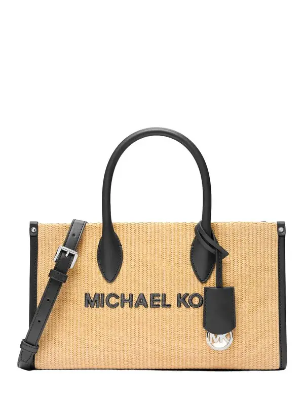 Michael Kors Mirella Medium Woven Satchel With Silver-tone Hardware - Black