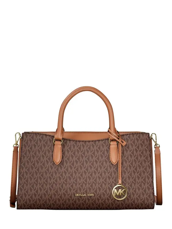 Michael Kors Arden Medium Signature Logo Top-zip Satchel - Brown
