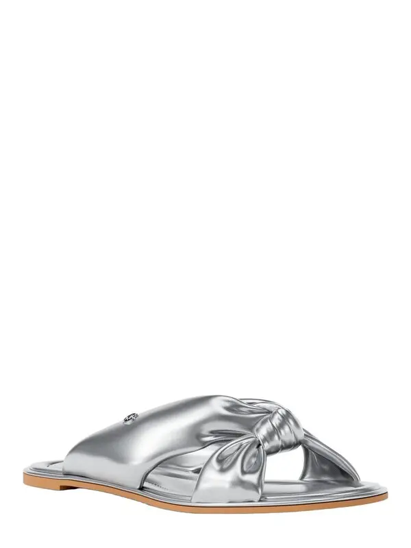 Michael Kors Elena Metallic Knot Slide Sandals - Silver