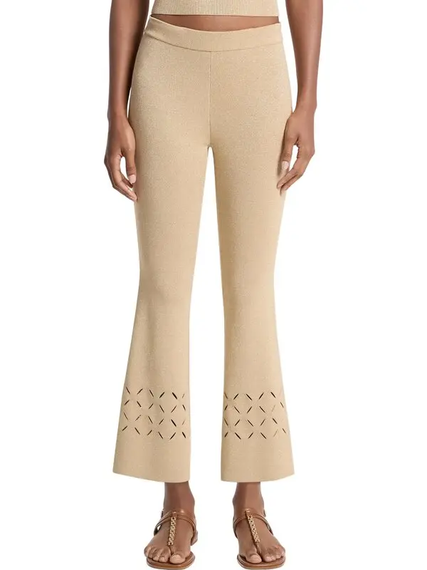 Michael Kors Laser Cut Metallic Stretch Knit Cropped Pants - Gold