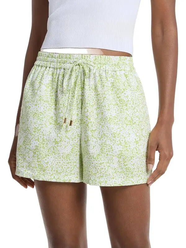 Michael Kors Floral Print Linen Blend Shorts - Green