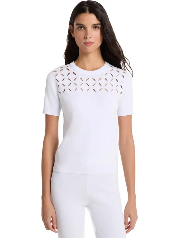 Michael Kors Laser Cut Stretch Knit Top - White