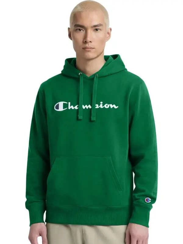 Champion Powerblend Hoodie With Full Script Logo - Verdant Green