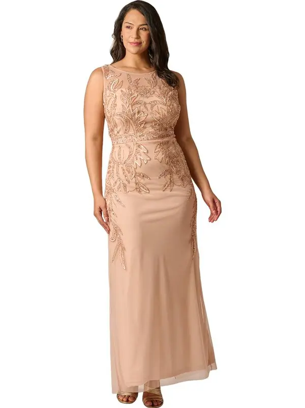 Adrianna Papell Hand-beaded Sleeveless Slim Column Gown - Rose Gold