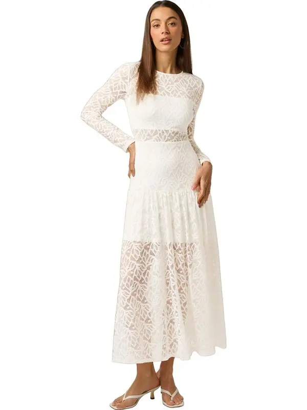 Adrianna Papell Stretch Lace Illusion Midi Dress - Ivory