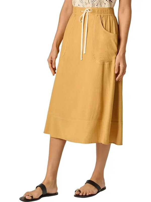 Adrianna Papell Drawstring Crinkle A-line Midi Skirt - Golden Maize/ivory