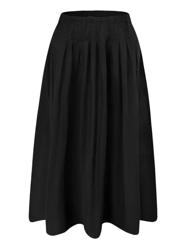 SMART AND JOY Loose-fitting Midi Cotton Skirt With Smocked Waist - Black