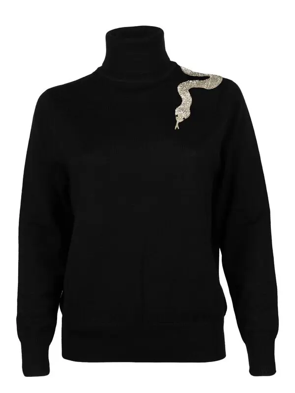 LAINES LONDON Embellished Roll Neck Jumper - Black/silver