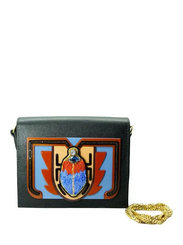 GISSA BICALHO Embellished Scarab Leather Bag - Black/blue