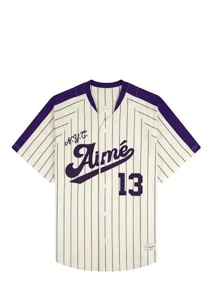 Aimé Leon Dore Striped Baseball Shirt - Cream/purple