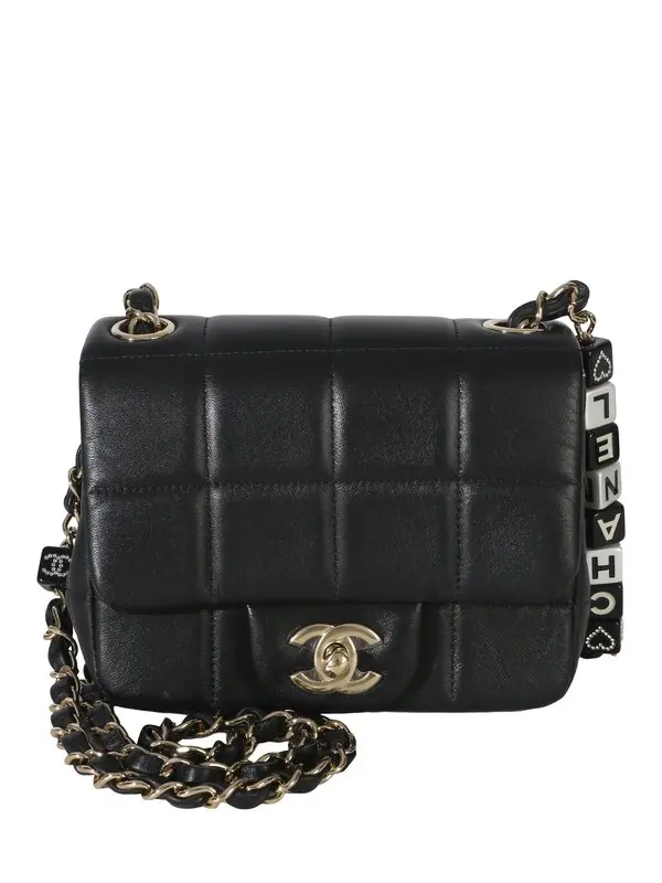 Chanel Quilted Lambskin Resin Crystal Square Monacoco Flap Bag - Black