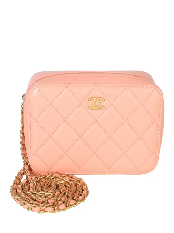 Chanel Coral Quilted Lambskin Pearl Crush Camera Vanity Case - Pink