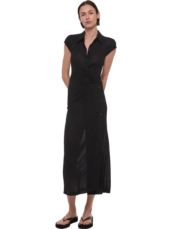 Helmut Lang Short Sleeve Twisted Shirt Dress - Black