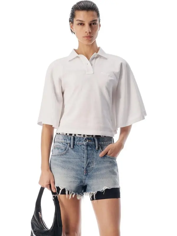 Alexander Wang Draped Sleeve Fitted Polo Shirt - Vintage White