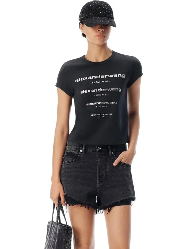 Alexander Wang Crystal Gradient Logo Fitted T-shirt - Washed Black