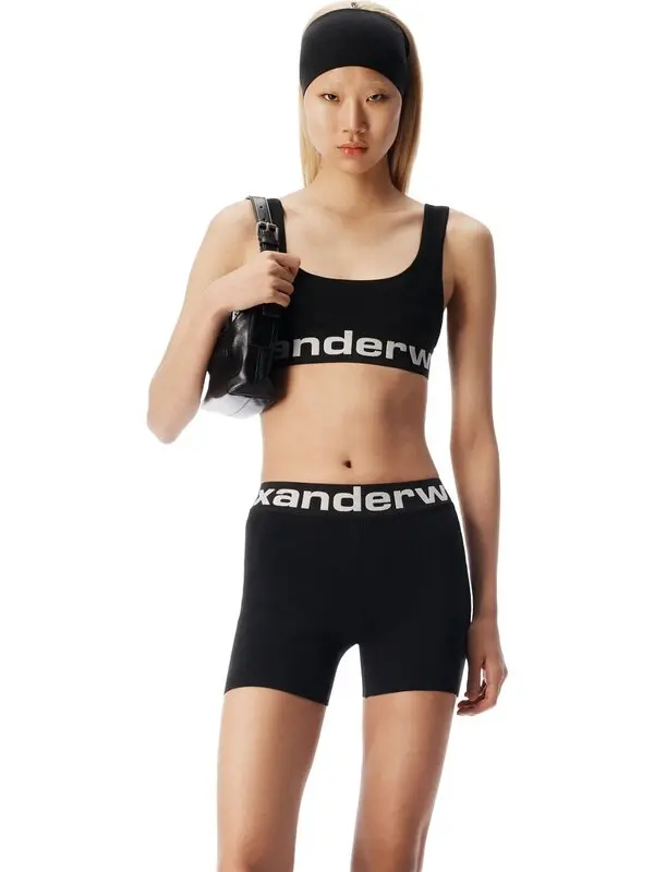 Alexander Wang Logo Elastic Scoop Neck Bra Top - Black