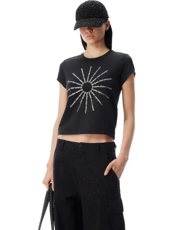 Alexander Wang Crystal Embellished Logo T-shirt - Washed Black