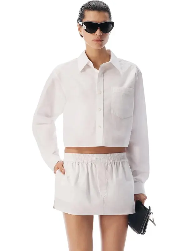 Alexander Wang Cropped Embroidered Logo Shirt - White