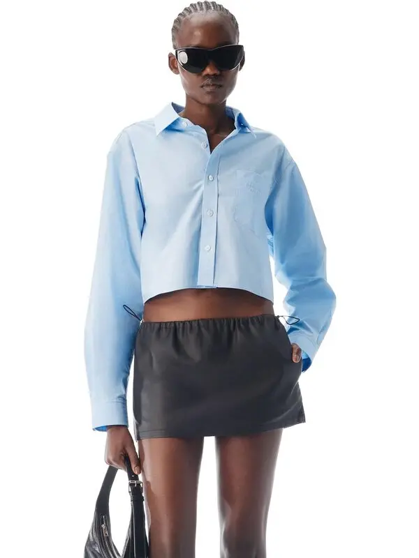 Alexander Wang Embroidered Logo Cropped Shirt - Oxford Blue