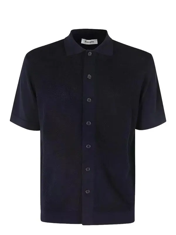 KANGRA Waffle-knit Short-sleeved Shirt - Blue